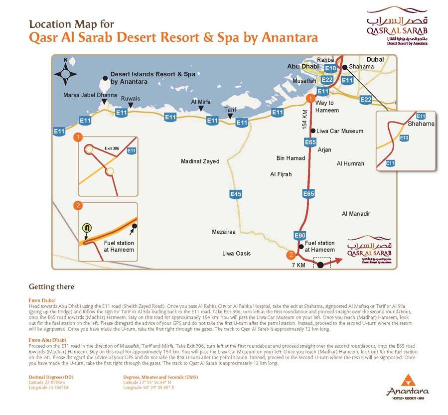 Situation géographique : Hôtel Qasr Al Sarab Desert Resort by Anantara ...